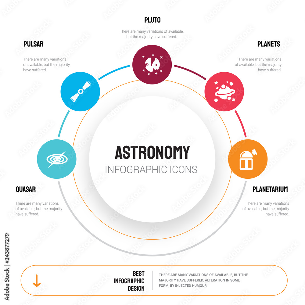 Abstract infographics of astronomy template. Quasar, Pulsar, Pluto ...