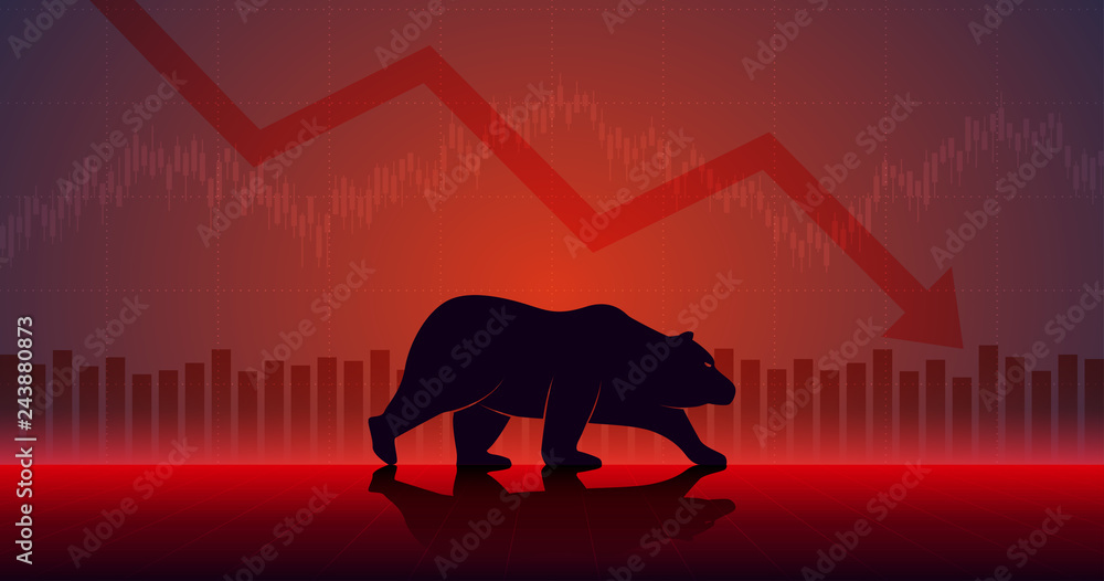 Widescreen Abstract financial chart with downtrend line graph and ...