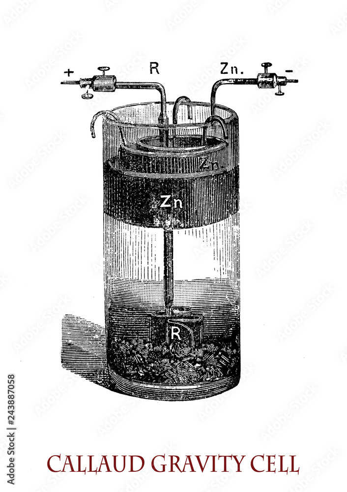 Illustration Stock Callaud gravity cell: improved battery with a copper ...