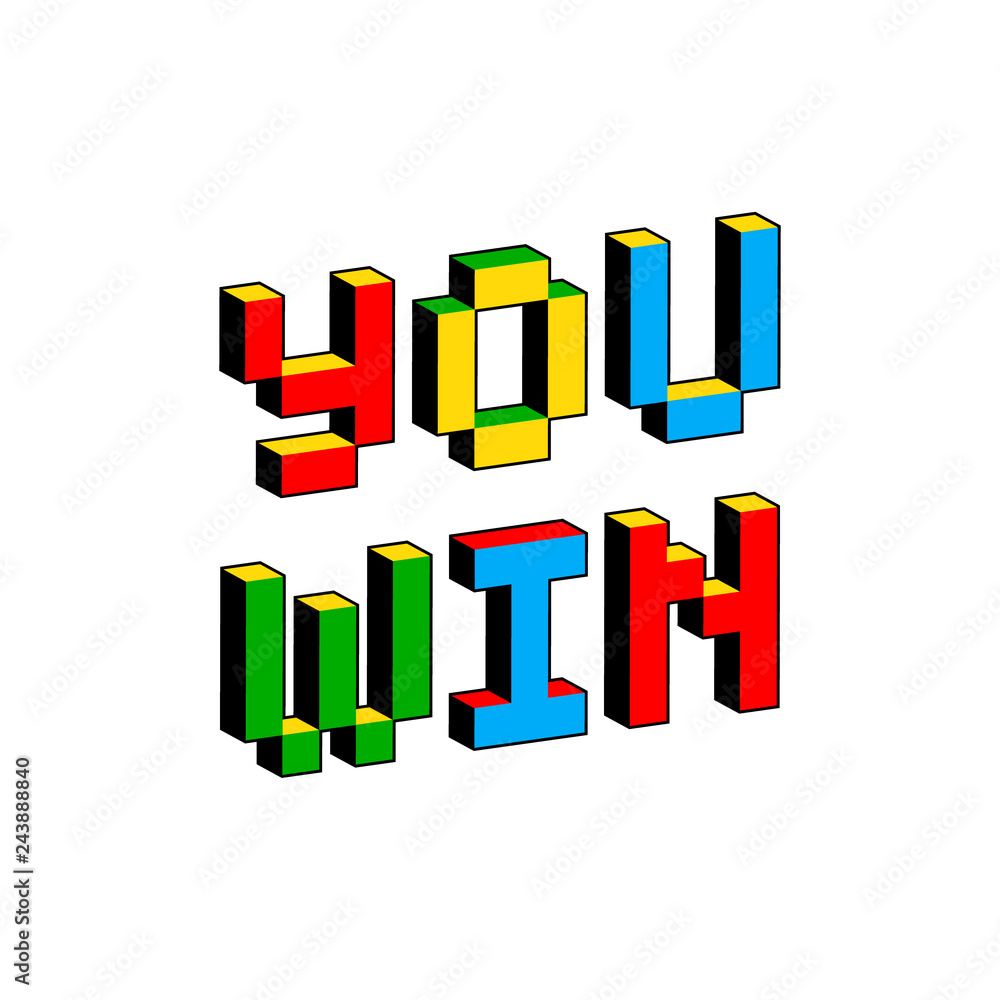 You win text in style of old 8-bit video games. Vibrant colorful 3D ...