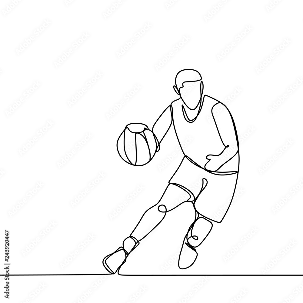 Basketball player during match game, he dribbling a ball. Continuous ...