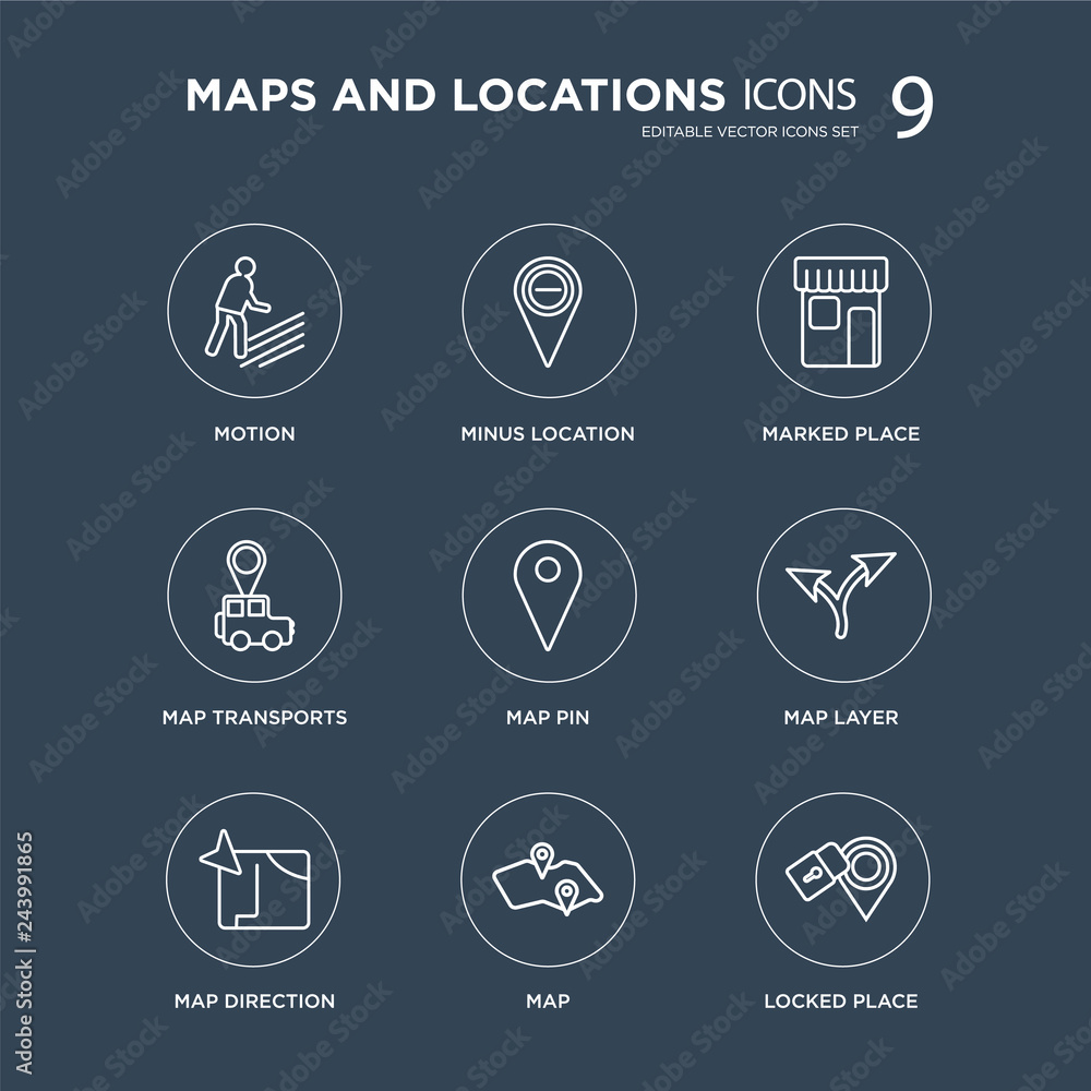9 Motion, Minus Location, Map Direction, Layer, Pin, Marked Place ...