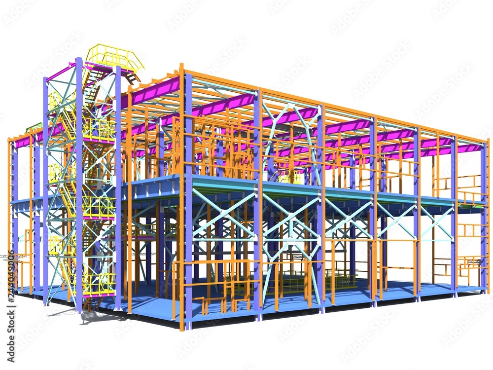 Building Information Model of metal structure. 3D BIM model. The ...