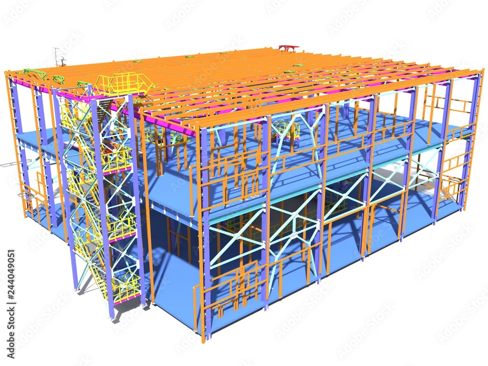 Building Information Model of metal structure. 3D BIM model. The ...