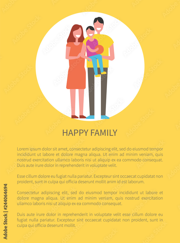 Happy Family Poster and Text Vector Illustration Stock Vector | Adobe Stock