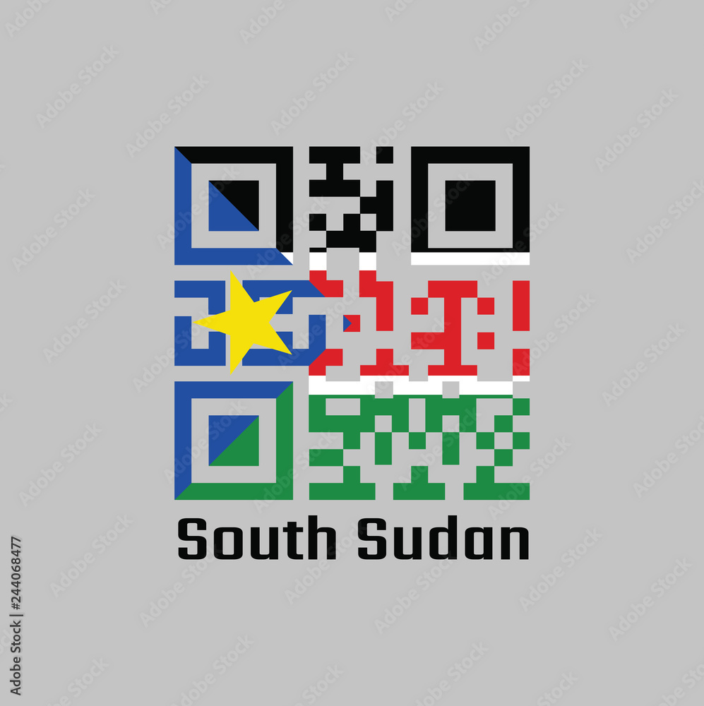 QR code set the color of South Sudanese flag, black red and green with ...