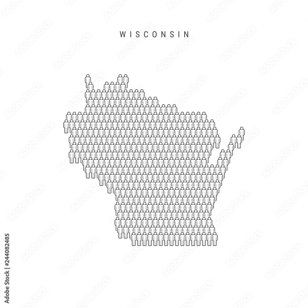 Vector People Map of Wisconsin, US State. Stylized Silhouette, People ...