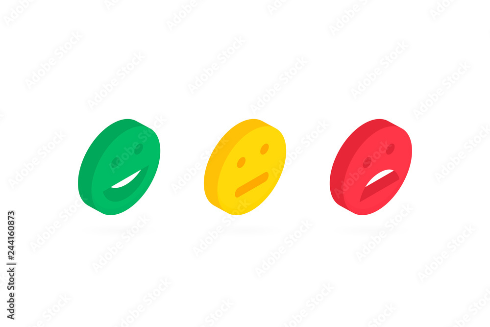 Concept rating feedback isometric set smile faces, emotion smileys ...