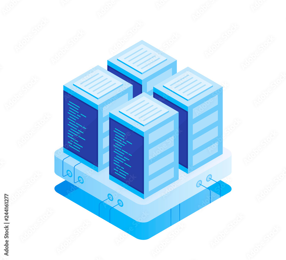 Concept of server room. Hosting with cloud data storage and server room ...