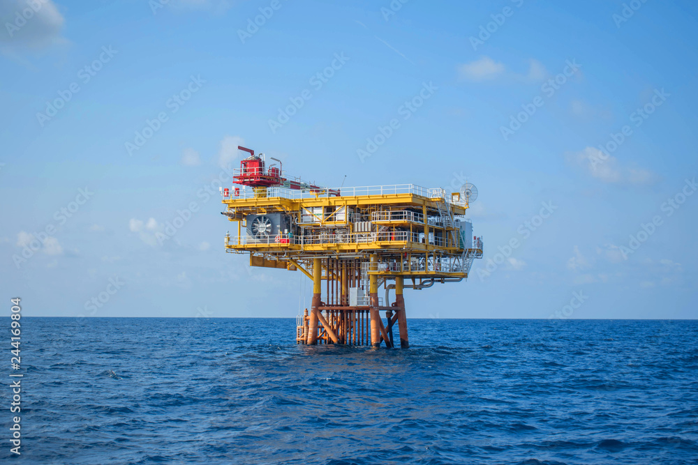 Oil and gas offshore wellhead platform. Stock Photo | Adobe Stock