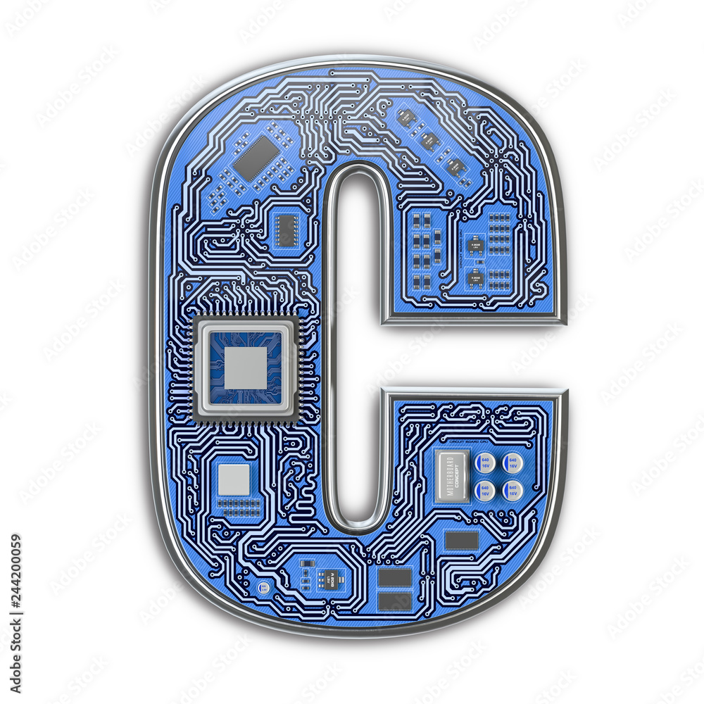 Letter C. Alphabet in circuit board style. Digital hi-tech letter ...