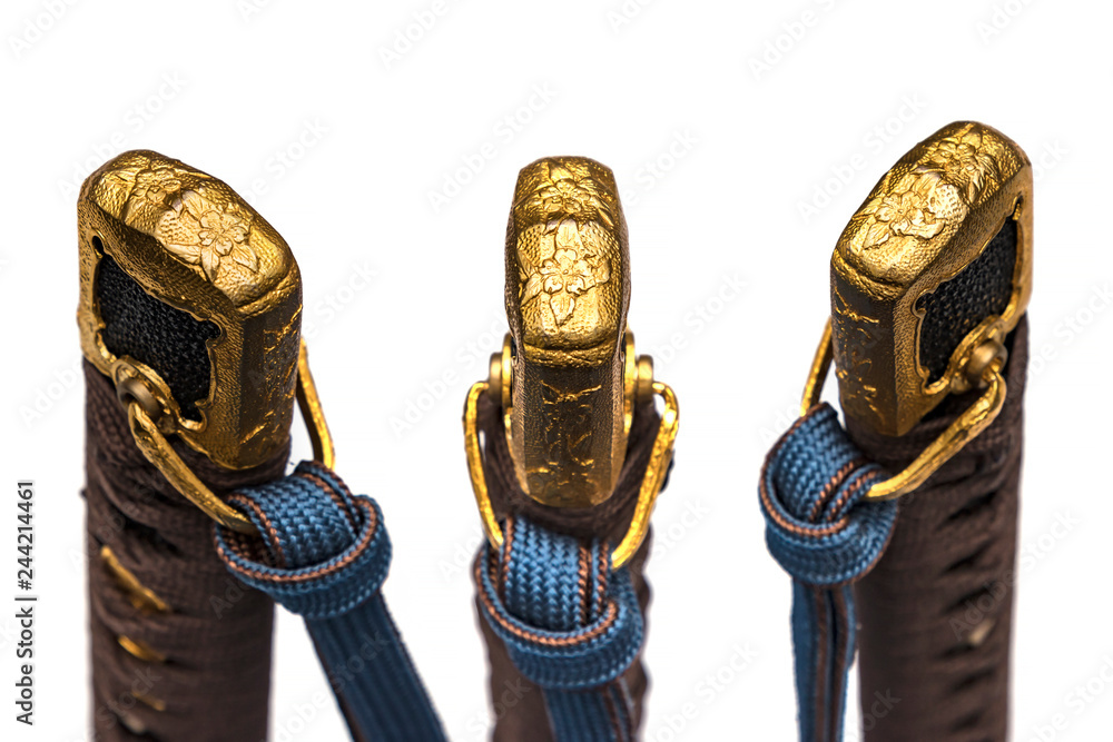 3 views of Kashira : butt cap (or pommel) made of steel on the end of ...