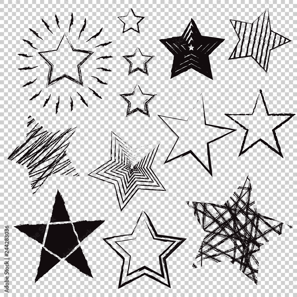 Hand drawn stars on transparent background. Vector illustration. Stock ...