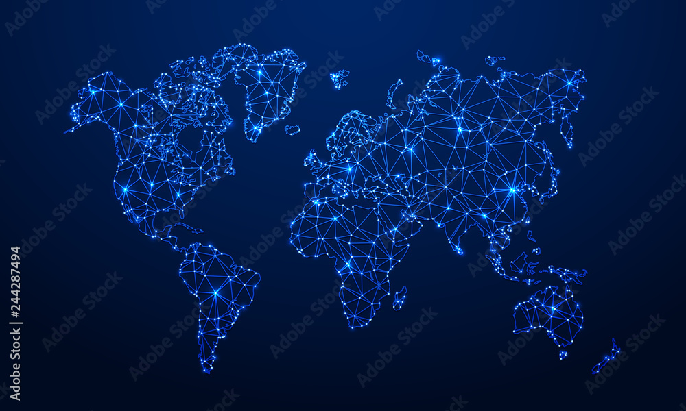 Vetor Polygonal map. Digital globe map, blue polygons earth maps and ...