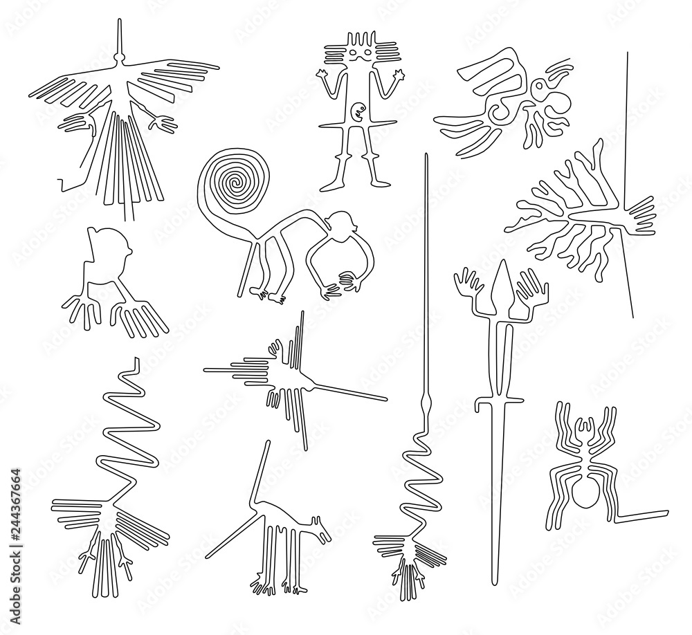 Nazca lines creatures from Nazca desert in Peru Stock Vector | Adobe Stock
