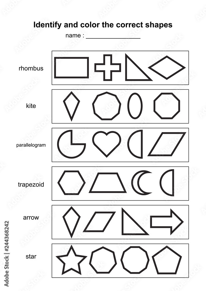 Identify and color the correct shapes. educational geometric shapes ...