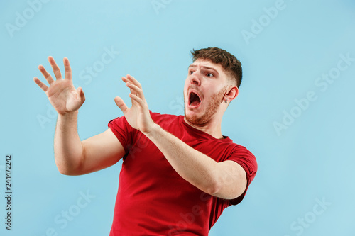 I'm afraid. Fright. Portrait of the scared man. Business man standing ...