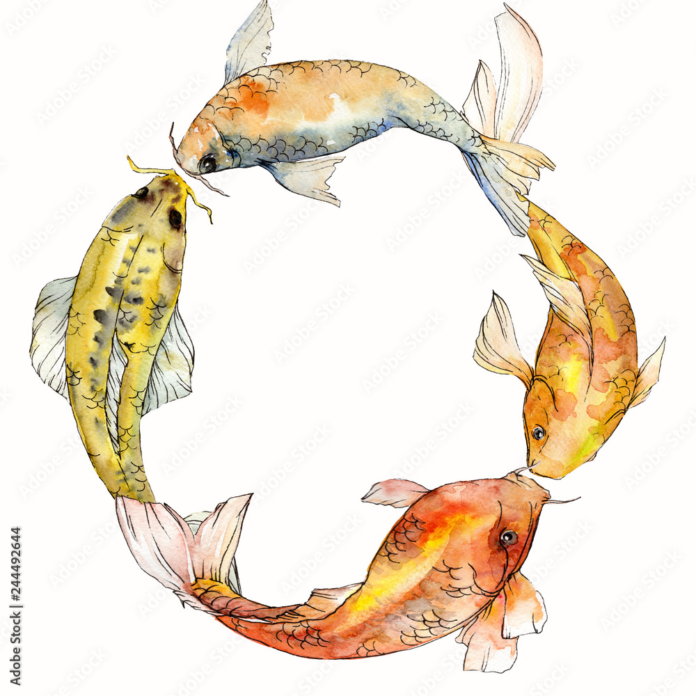 Watercolor aquatic underwater tropical fish set. Red sea and exotic ...