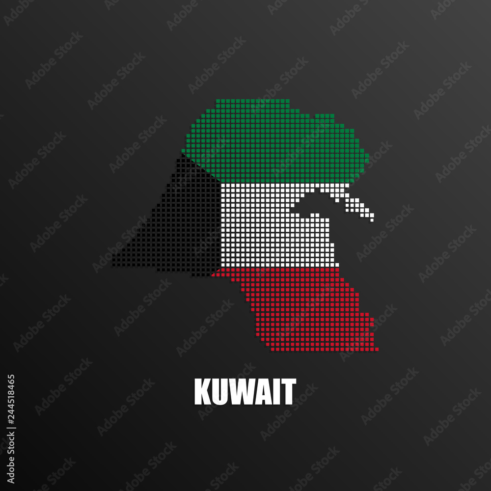 Pixelated map of Kuwait with national flag Stock Vector | Adobe Stock