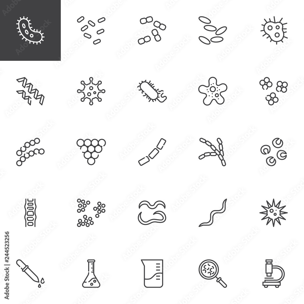 Bacteria and viruses line icons set. linear style symbols collection ...