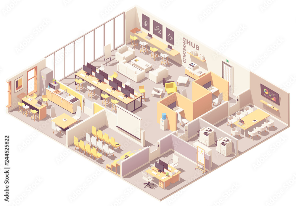 Vector isometric coworking space interior plan Stock Vector | Adobe Stock