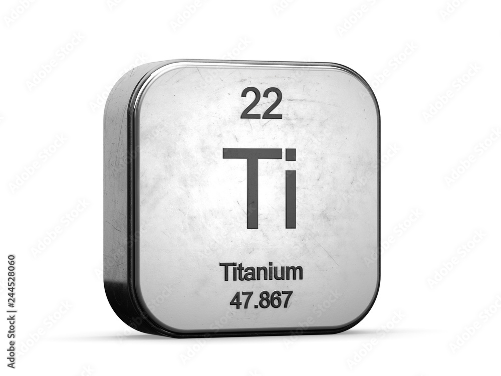 Titanium element from the periodic table. Metallic icon 3D rendered on ...
