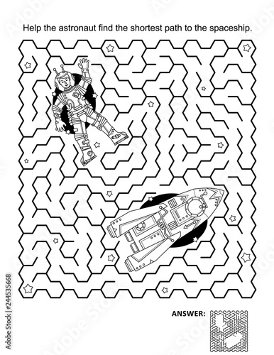 Space Maze Astronaut Kids Mazes Printable Coloring Preschool Worksheets ...