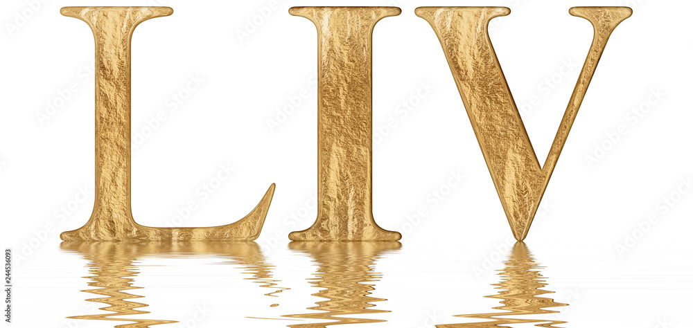 Roman numeral LIV, quattuor et quinquaginta, 54, fifty four, reflected ...
