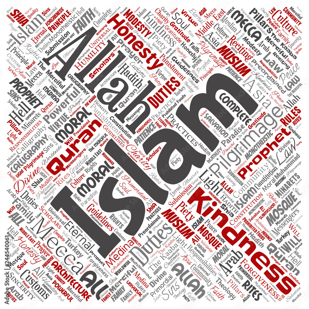 Vector conceptual islam, prophet, mosque square red word cloud isolated ...