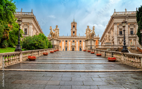 Michelangelo stairs to Capitoline square (Piazza del Campidoglio) on ...