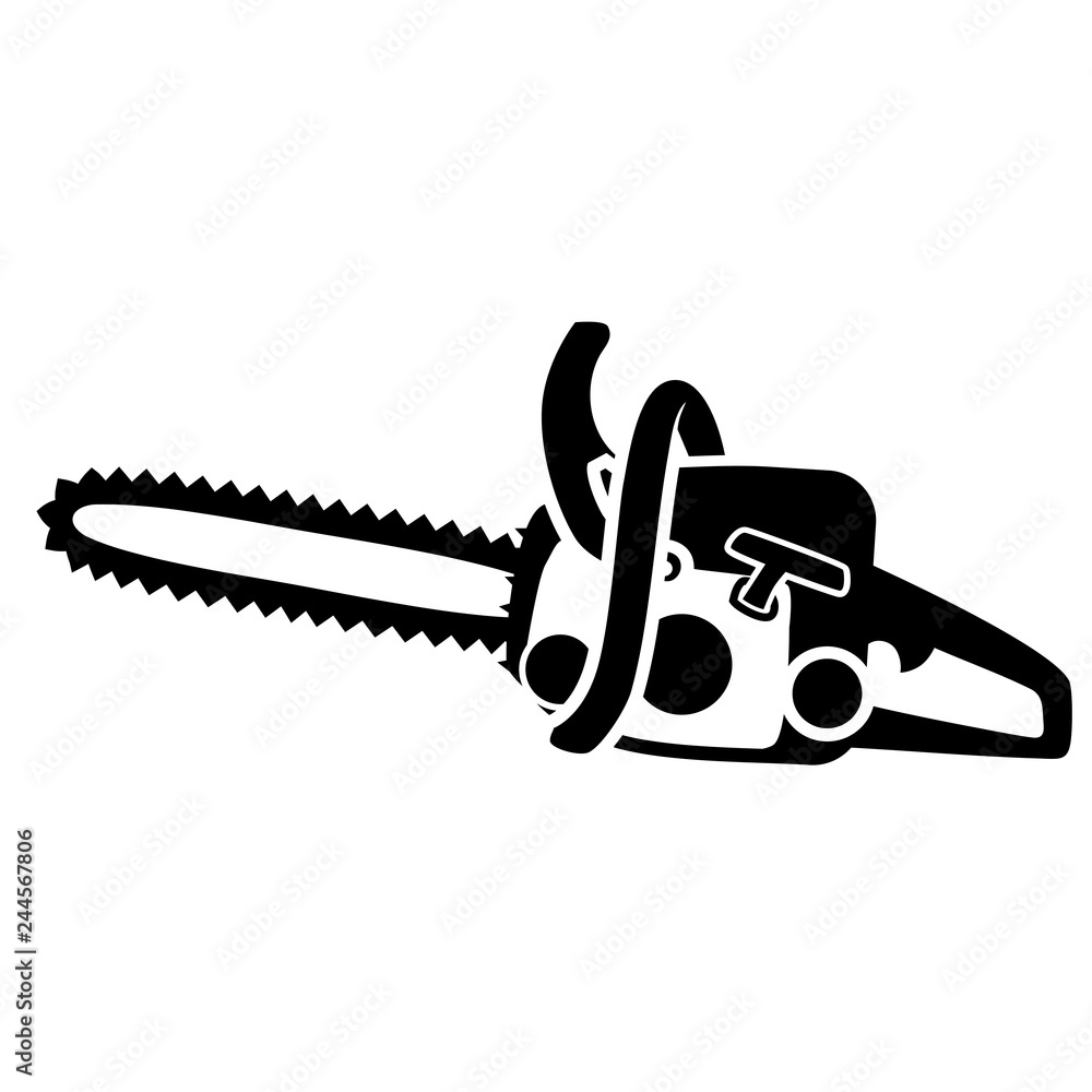 Black isolated detailed chainsaw silhouette. Vector flat simple chainsaw clipart - design ...