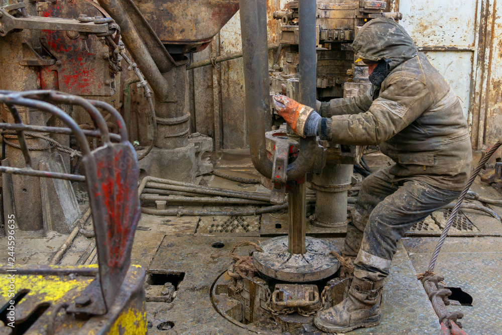 Offshore oil rig worker prepare tool and equipment for perforation oil ...