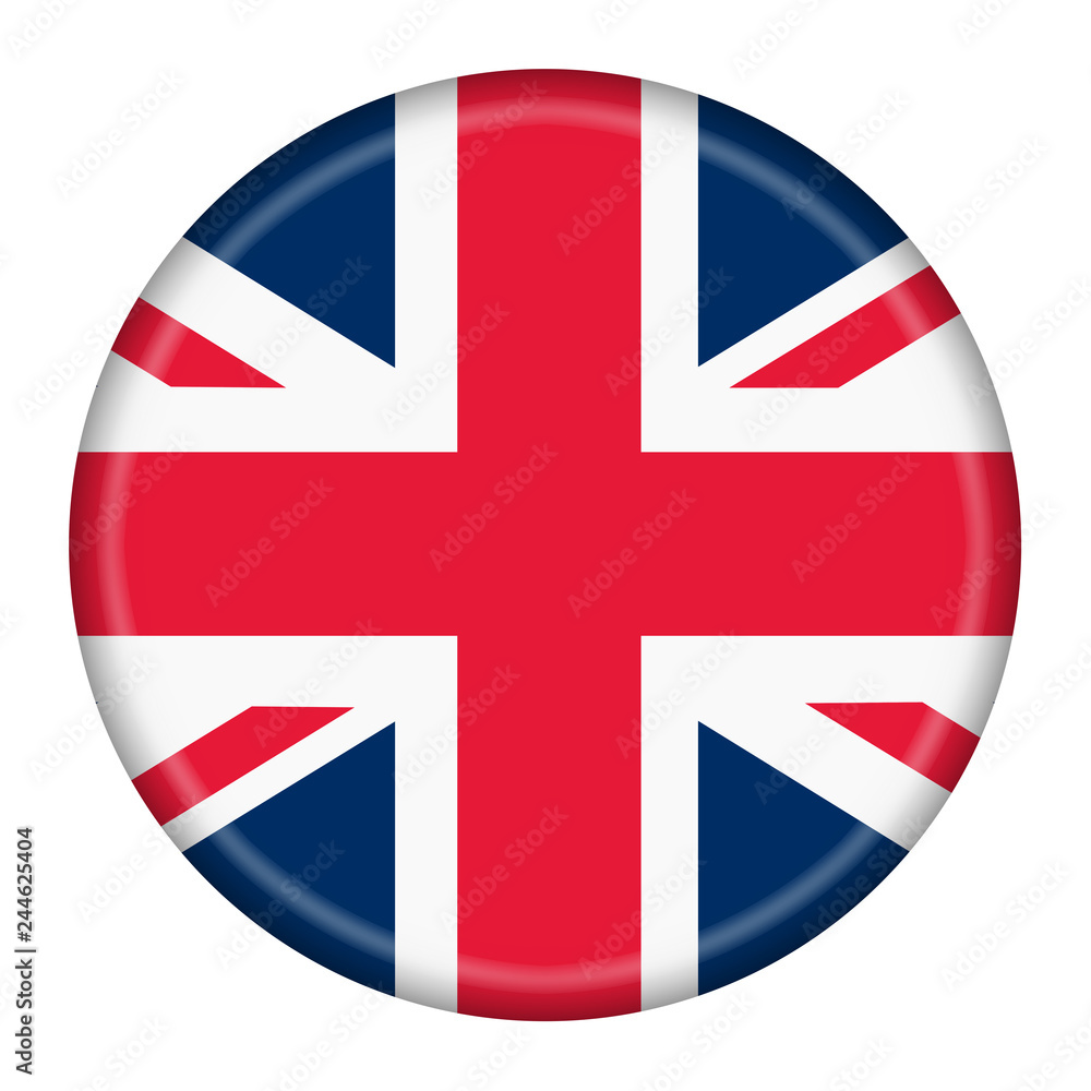 British Flag Button isolated on a white background with clipping path ...
