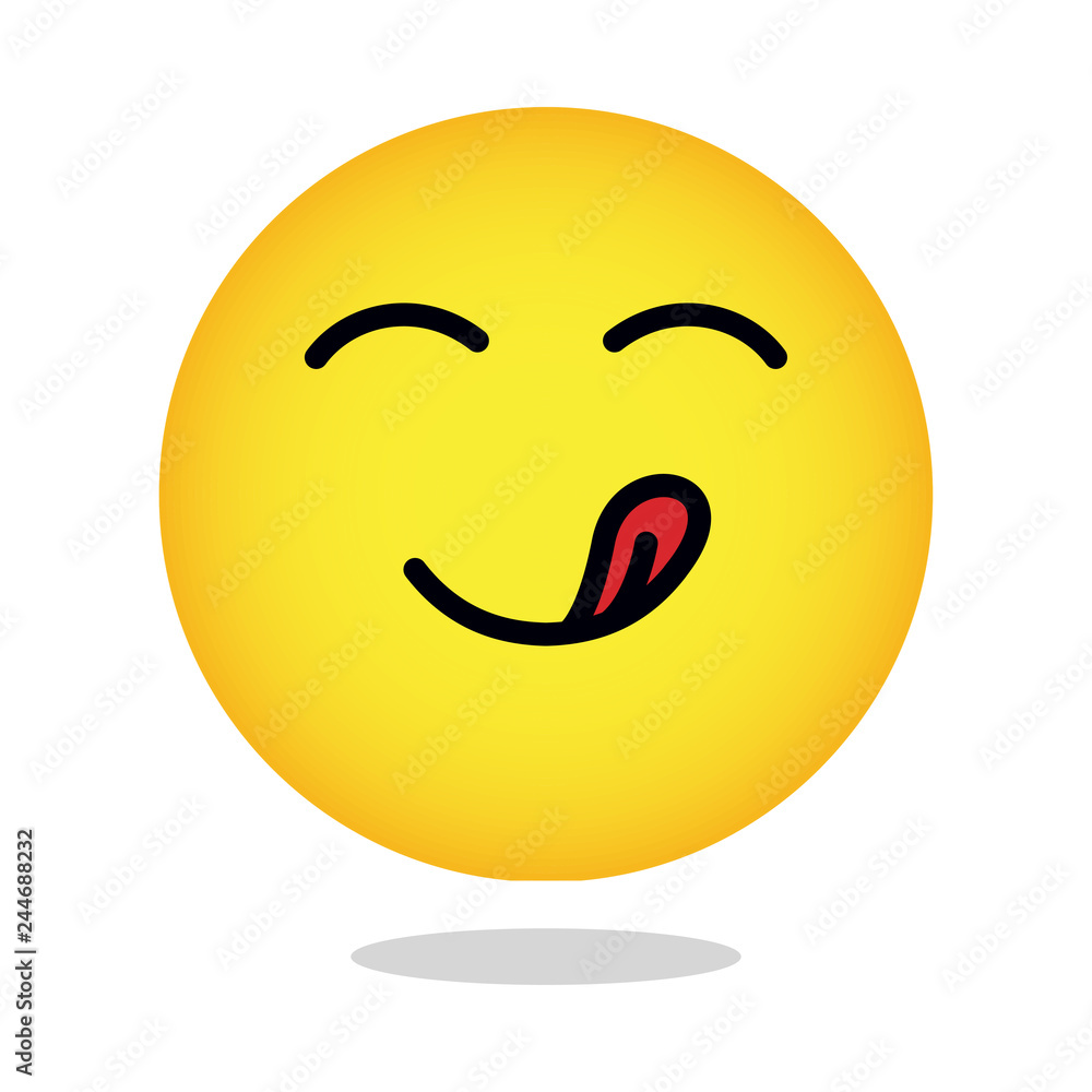 Yellow yummy smiley emoticon hungry face. Emoji with mouth and tongue ...
