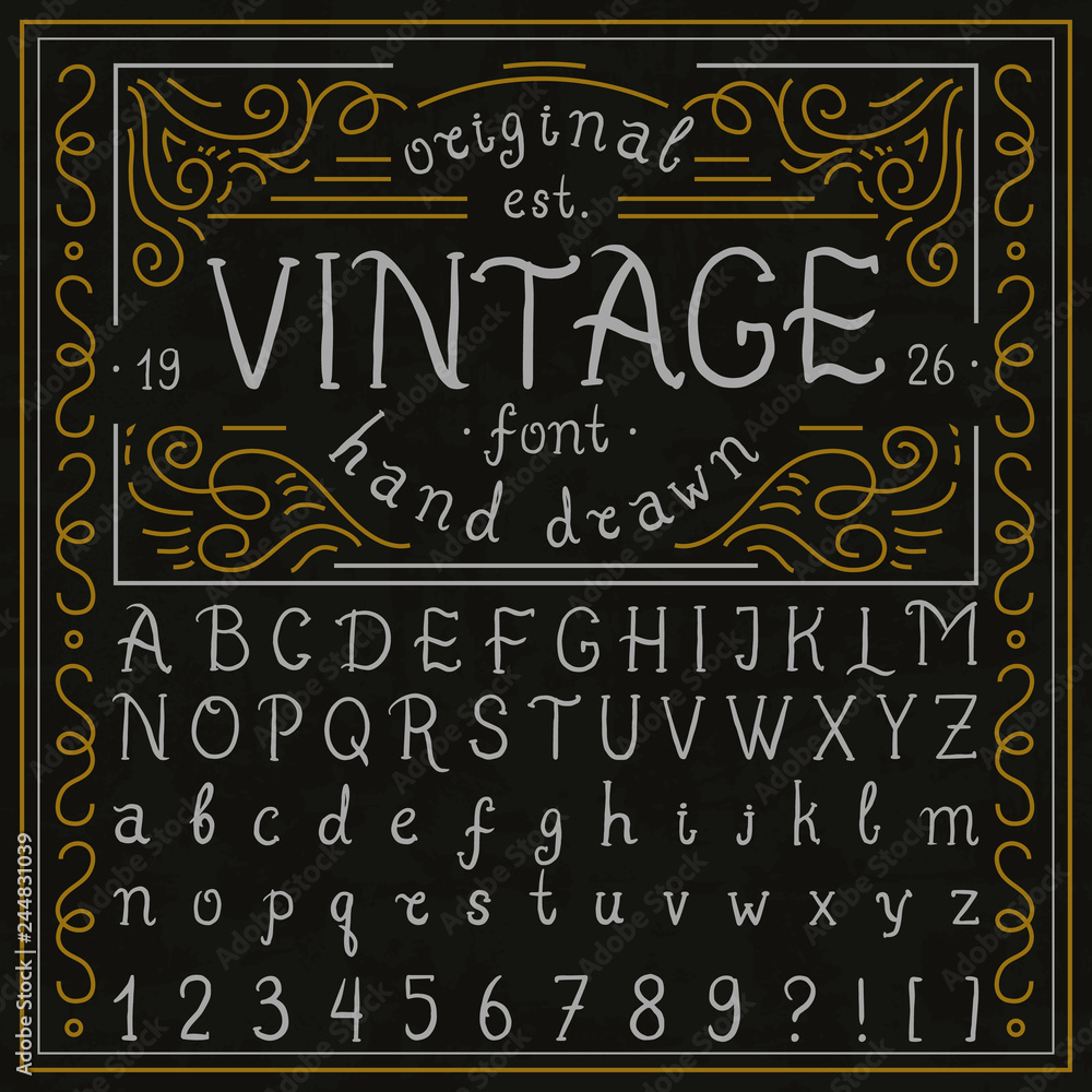 Vintage whiskey font. Handwritten alphabet letters. Decorative Sign ...