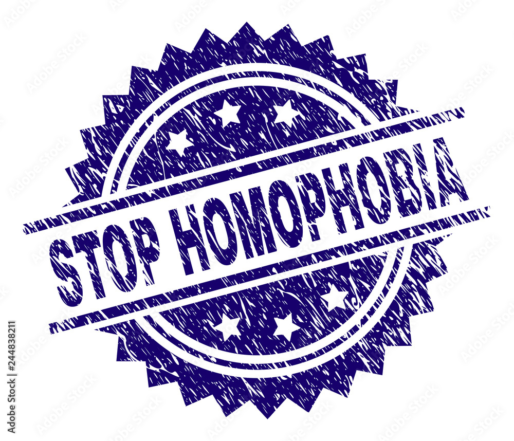 STOP HOMOPHOBIA stamp seal watermark with distress style. Blue vector ...