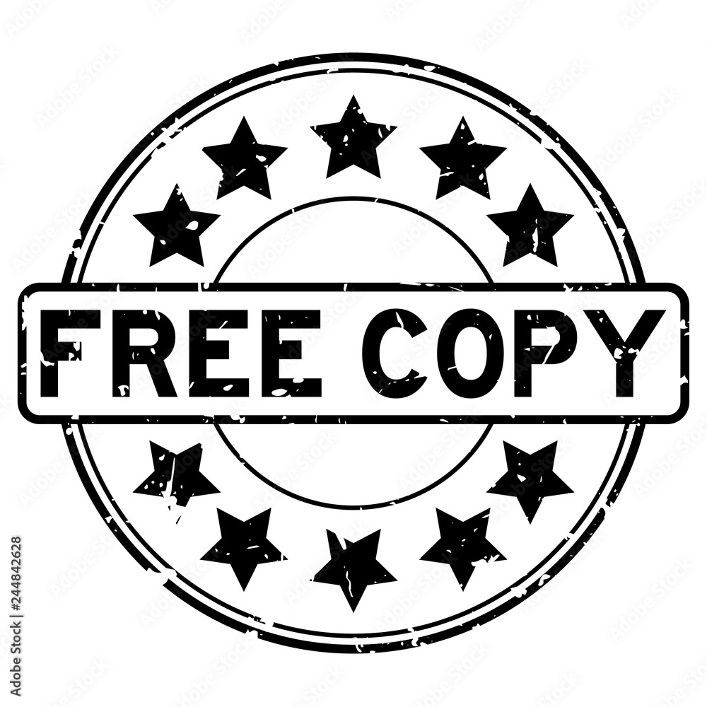 Grunge black free copy word with star icon round rubber seal stamp on ...