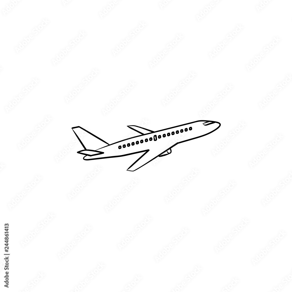 Flying plane hand drawn outline doodle icon. Airliner and aircraft ...