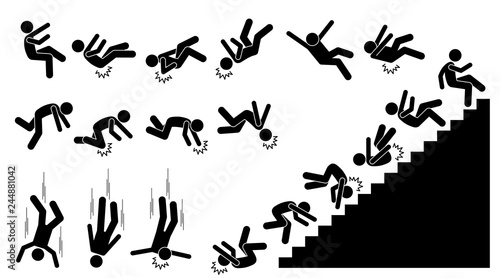 Man falling and felling down. Pictogram shows a person fall down and ...