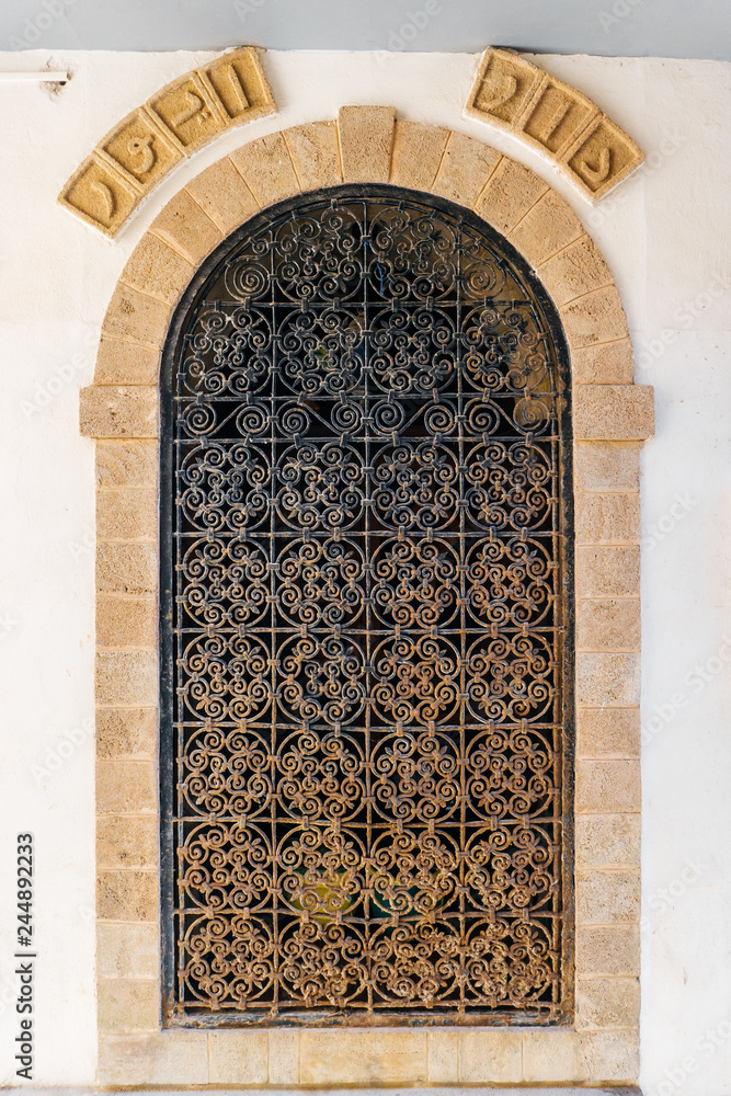Old steel lattice pattern on the arabic window in Morocco (Marrakesh ...