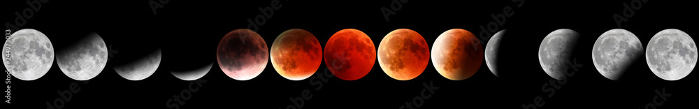 Banner astronomical background. Full red moon phases by night. The ...