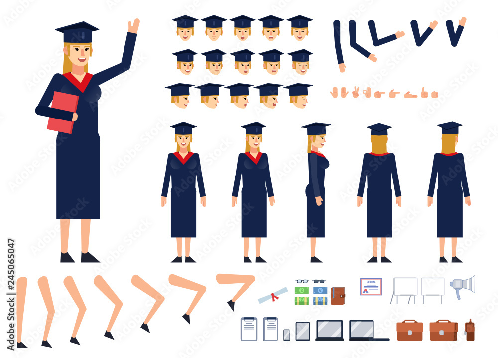 Female graduate student in dark mantle creation kit. Create your own ...