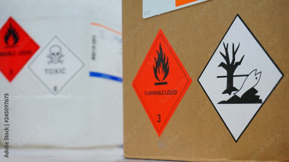 Variety type of chemical container with many of chemical hazard warning ...