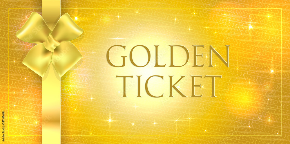 Vector volume Golden glitter background with gold silk double bow and ...