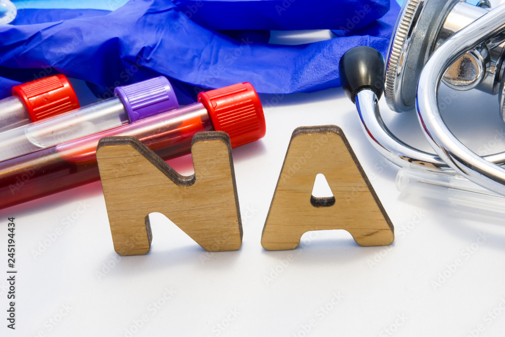 Sodium in serum or blood in basic metabolic test. Laboratory test tubes ...