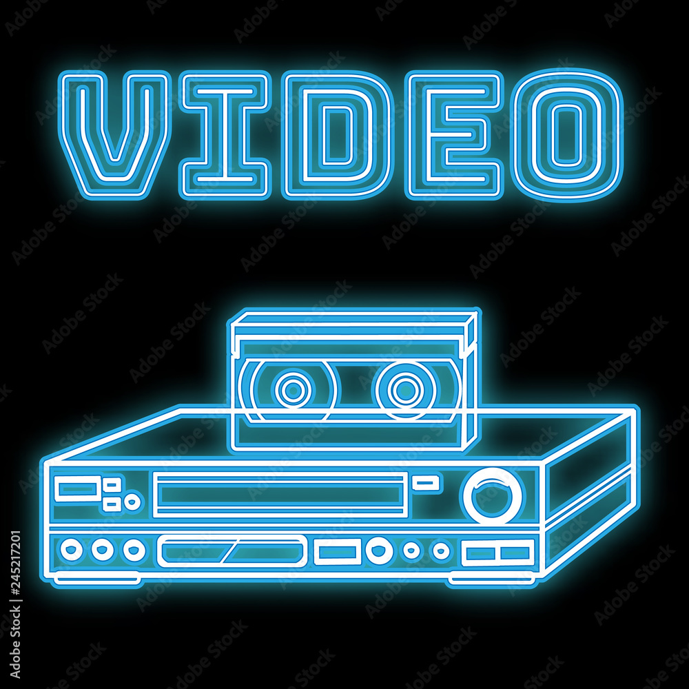 Beautiful blue bright glowing abstract neon sign of an old retro ...