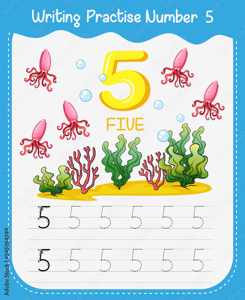 Number five tracing alphabet worksheets Stock Vector | Adobe Stock