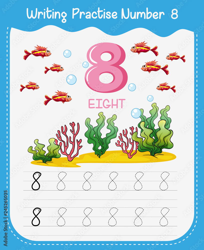 Number eight tracing worksheets Stock Vector | Adobe Stock