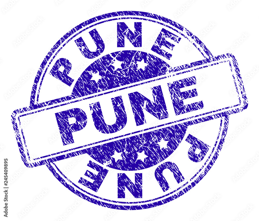 PUNE stamp seal watermark with distress texture. Designed with rounded ...