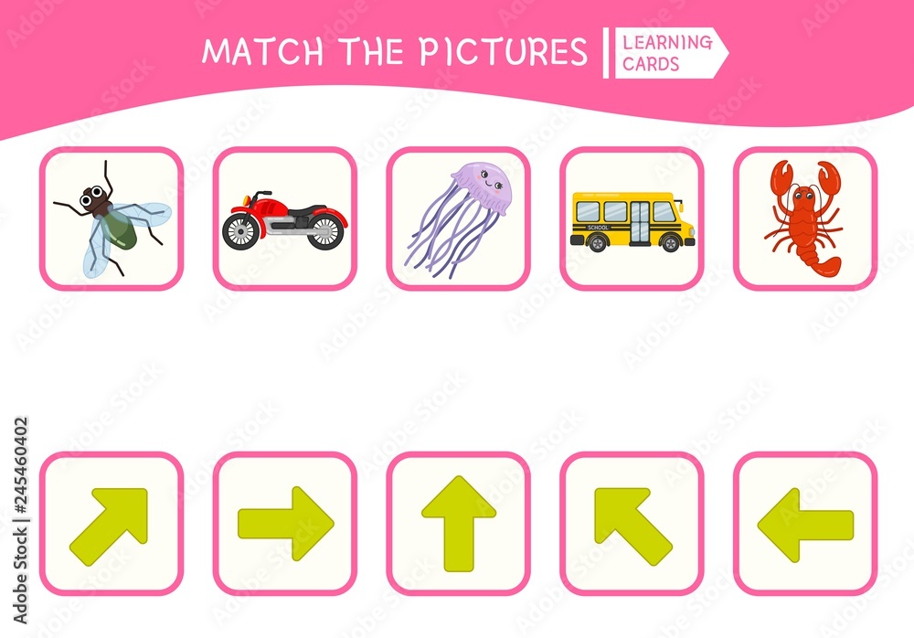 Matching children educational game. Match of objects and arrows ...